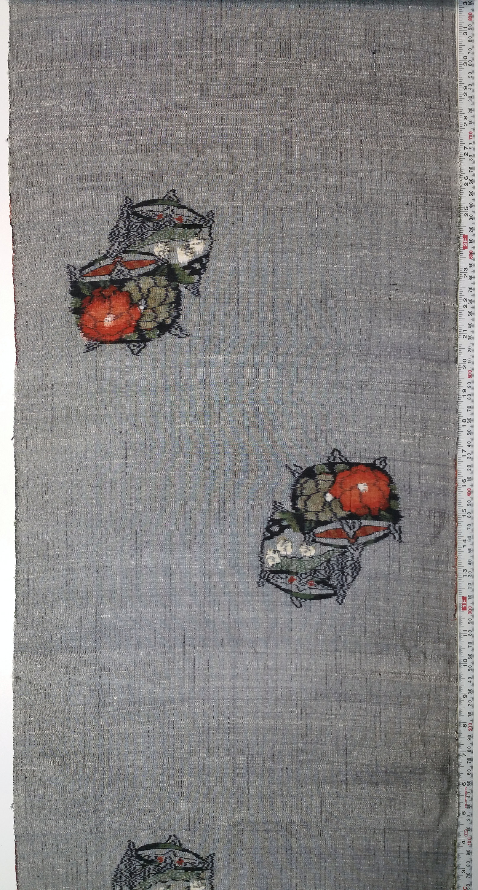 Silver colored Tsumugi pongee Silk Kimono Fabric with thread spool ...