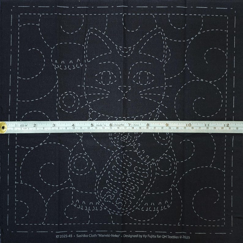 NEW for 2025 Maneki-neko Lucky Cat - QH Textiles Sashiko Pre-printed ...