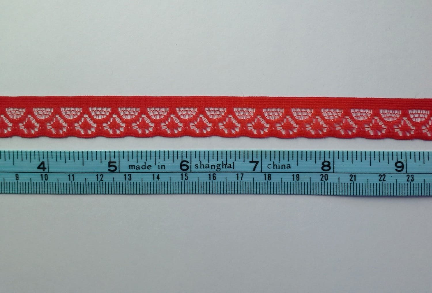 Vintage, red scalloped lace trim- by the yard