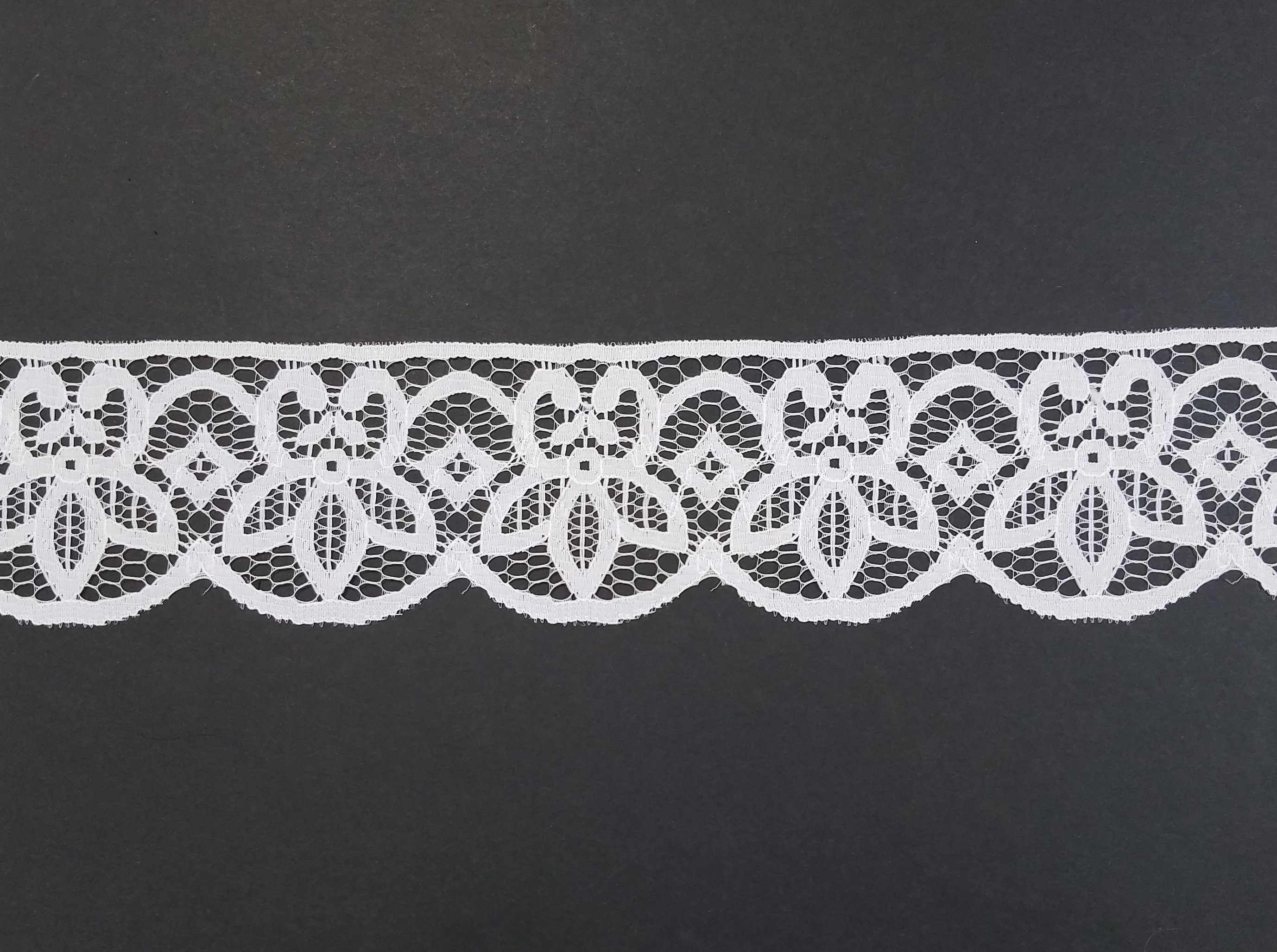 Vintage, scalloped, 2 5/8 inch, white lace trim- by the yard