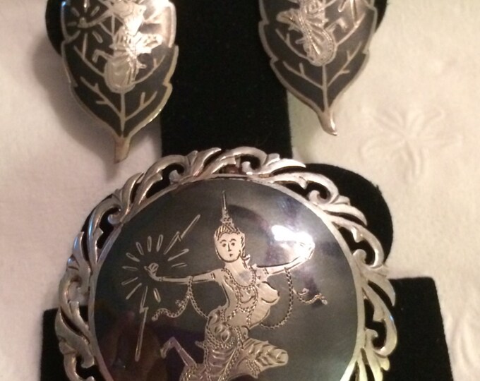 Vintage Siam Sterling Pin Pendant and Screwback Earrings - Etsy