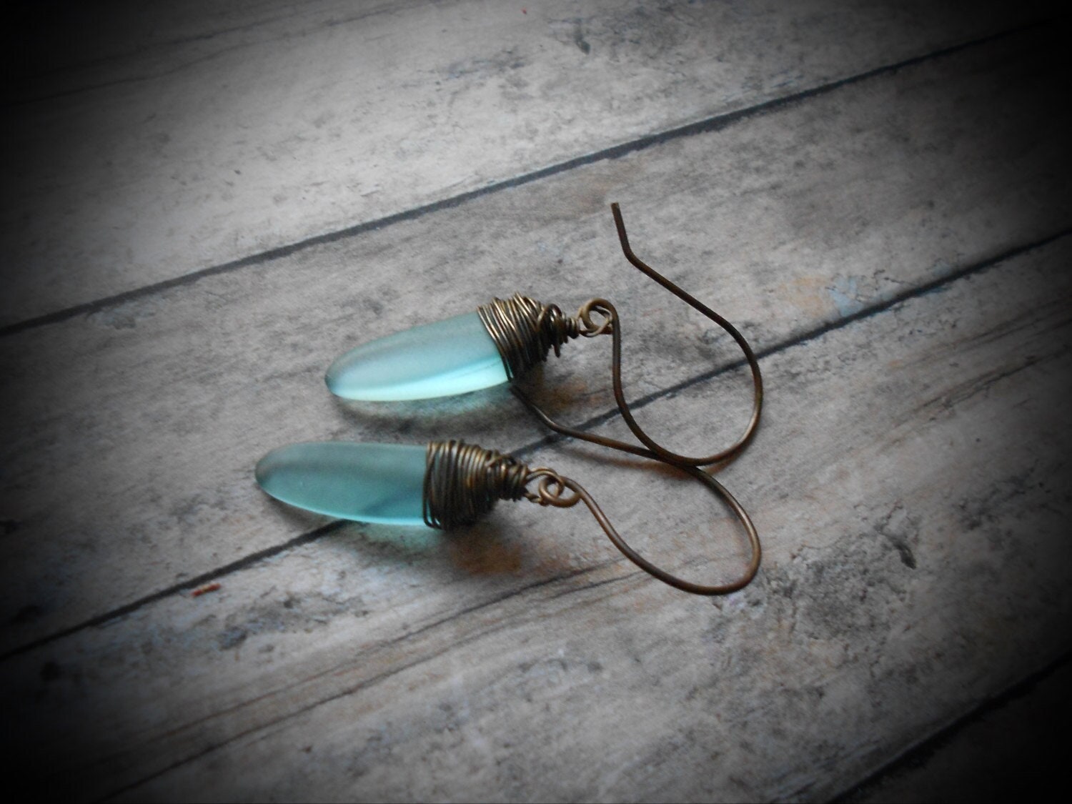 Sea Shards Brass Wrapped Cultured Aqua Sea Glass Spike - Etsy