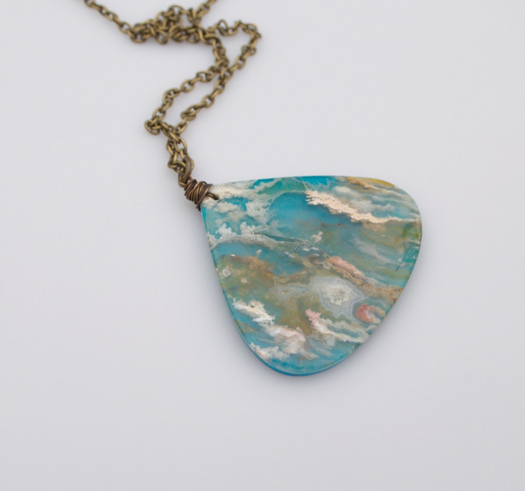 Gaia the Mother- Feather Ridge Plume Agate Pendant With Brass Chain - Etsy