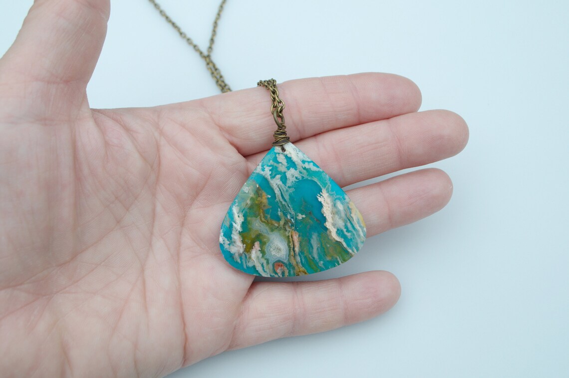 Gaia the Mother Feather Ridge Plume Agate Pendant With Brass Chain - Etsy