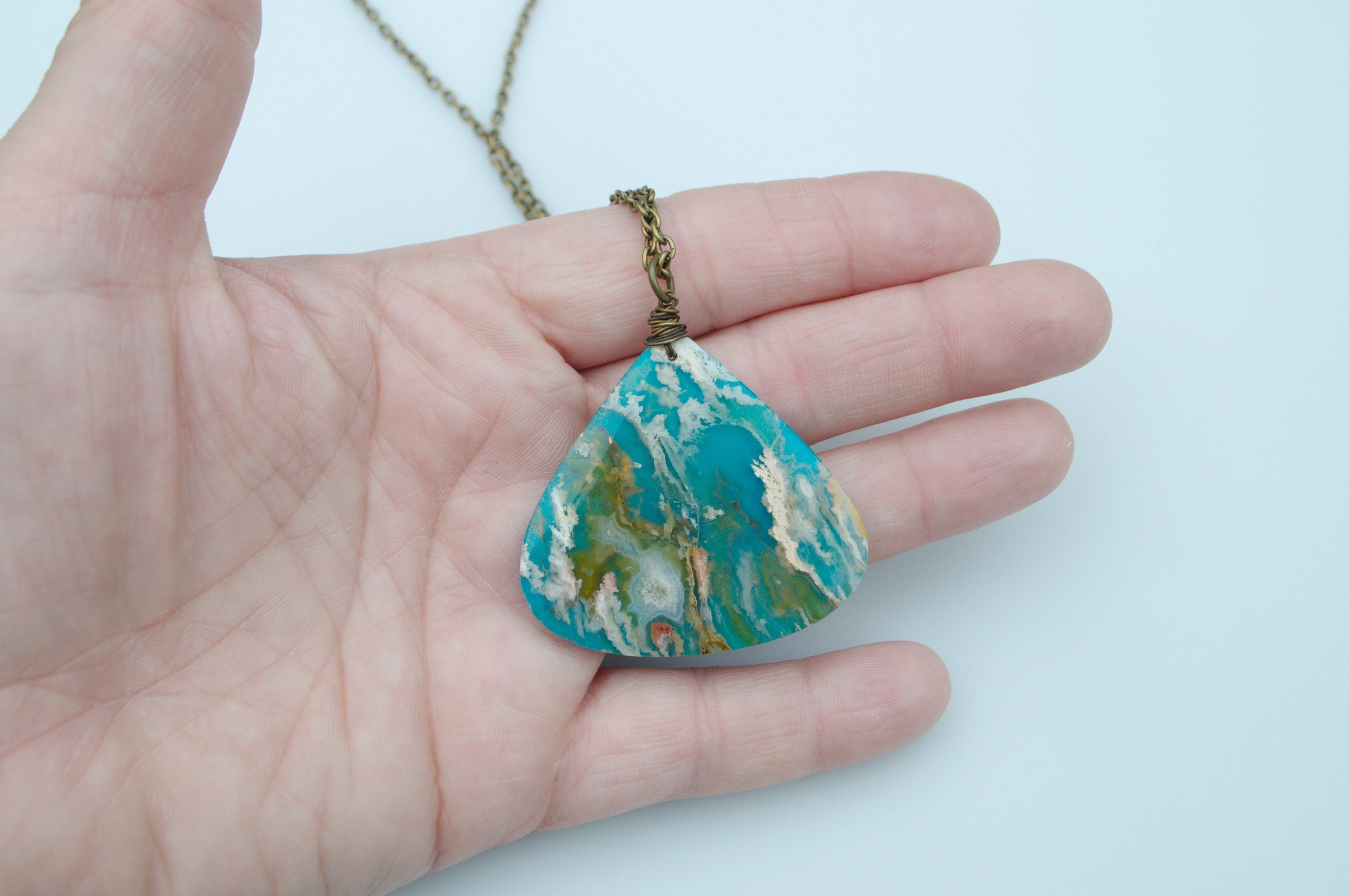 Gaia the Mother Feather Ridge Plume Agate Pendant With Brass Chain - Etsy