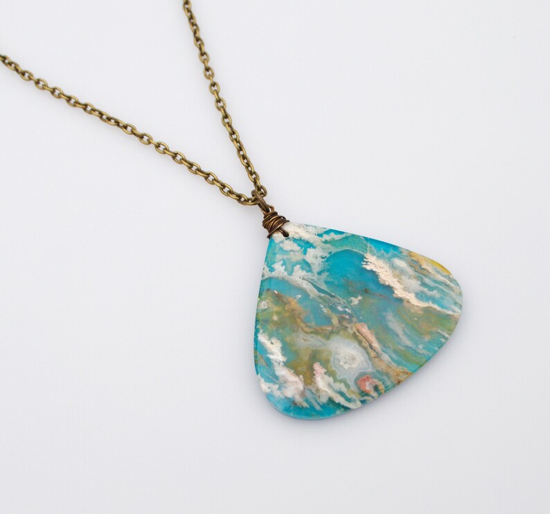 Gaia the Mother Feather Ridge Plume Agate Pendant With Brass Chain - Etsy