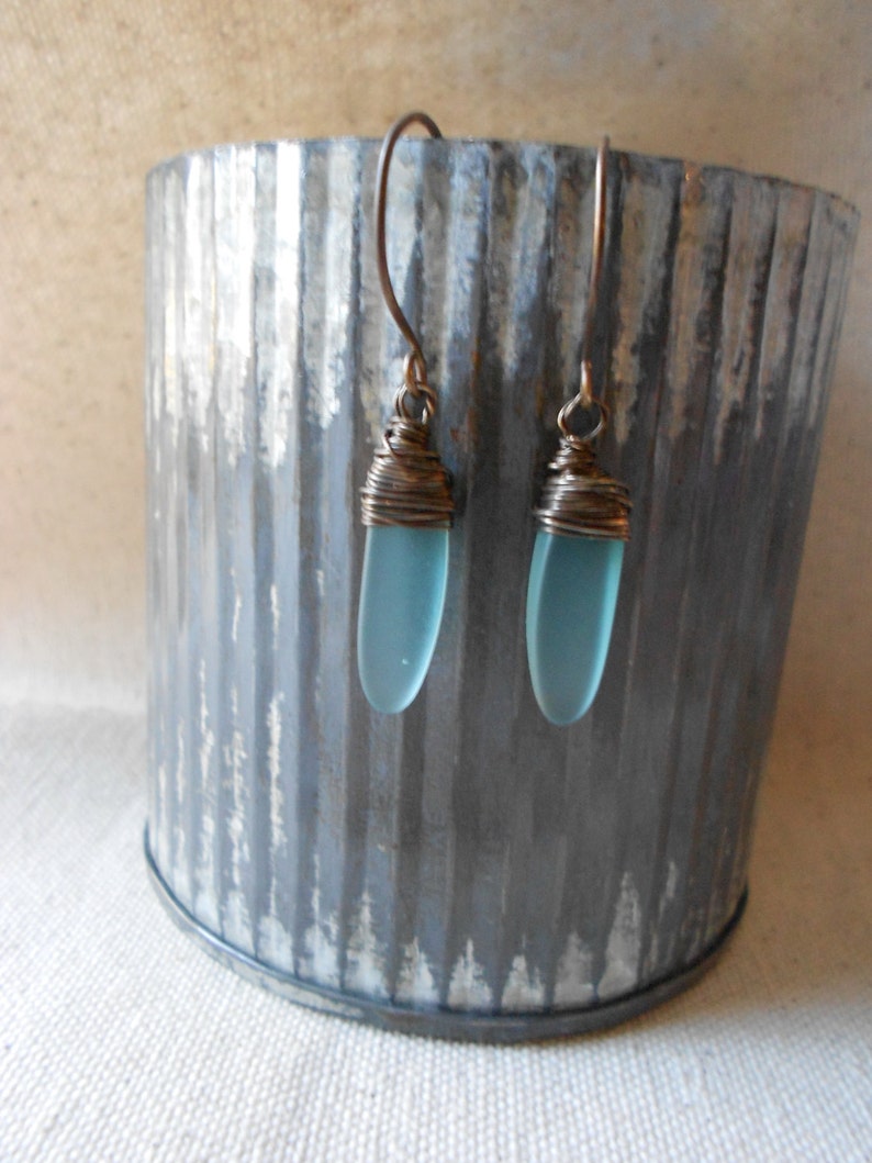 Sea Shards Brass Wrapped Cultured Aqua Sea Glass Spike - Etsy