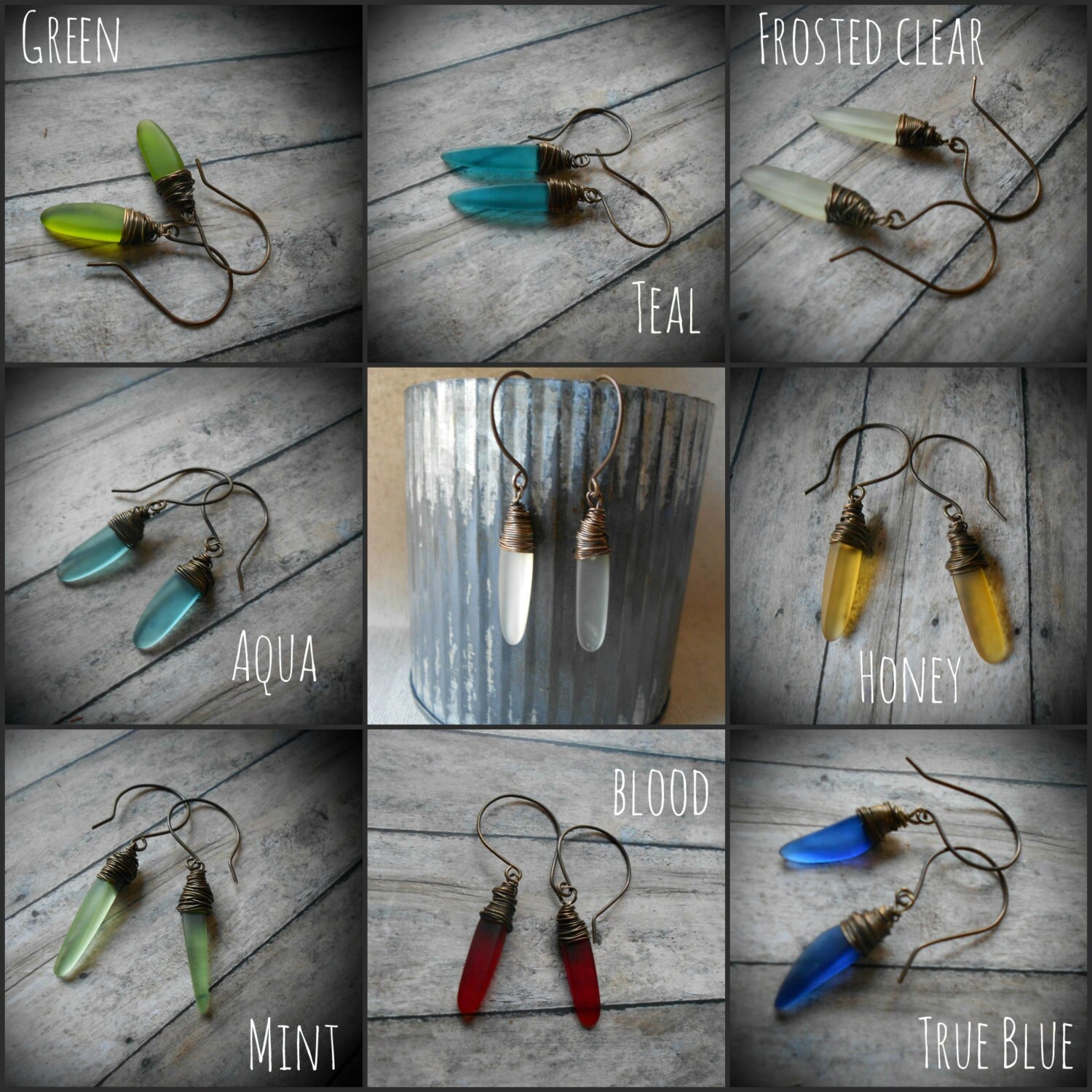 Sea Shards Brass Wrapped Cultured Aqua Sea Glass Spike - Etsy