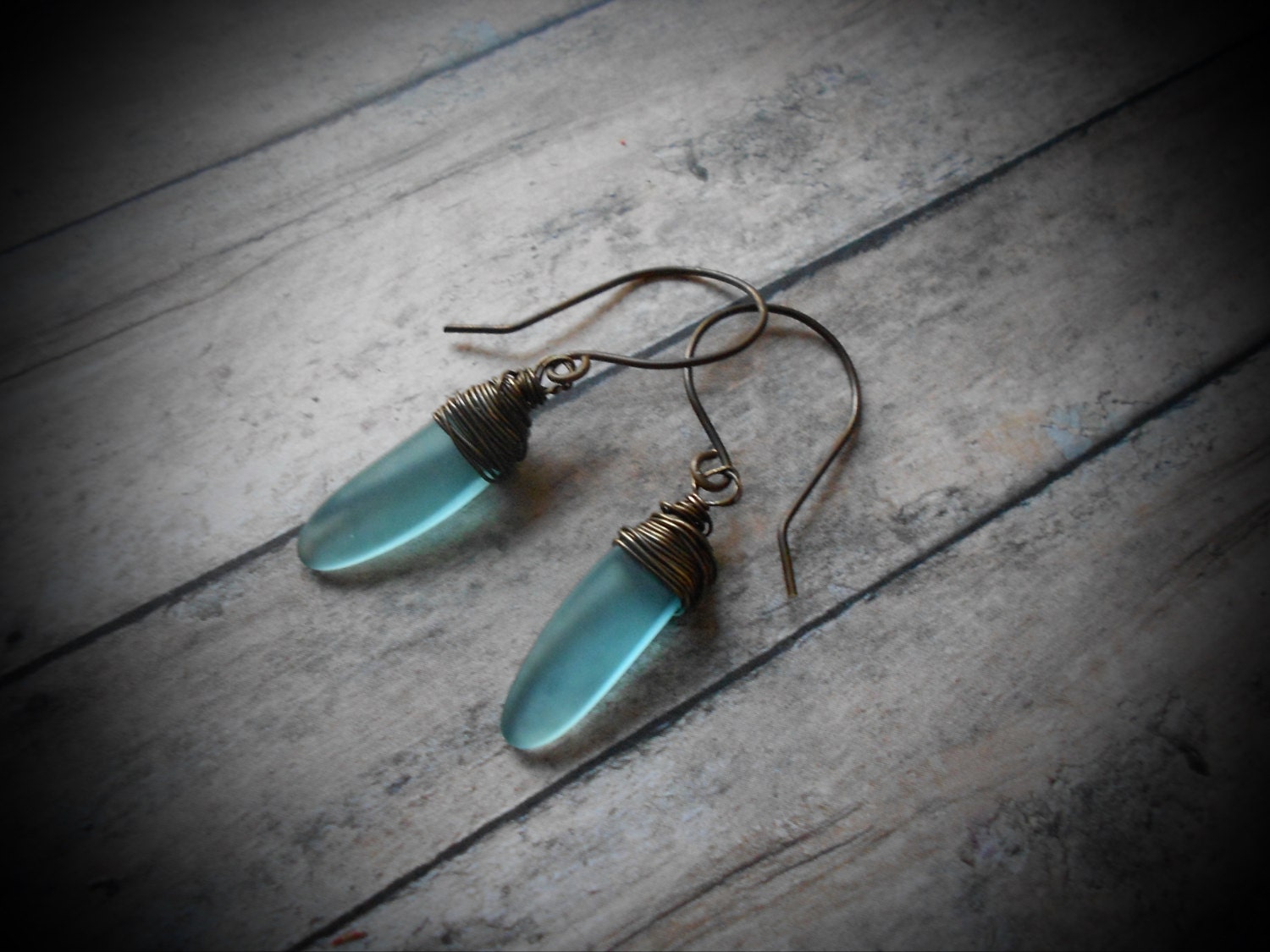 Sea Shards Brass Wrapped Cultured Aqua Sea Glass Spike - Etsy
