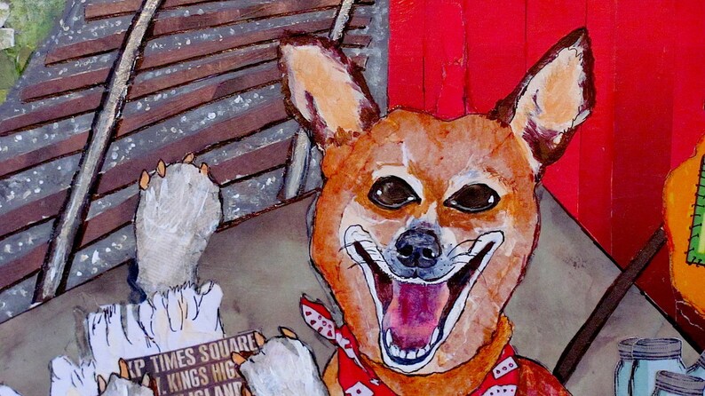 Humorous Dog Art Two Hobo Laughing Dogs Mixed Media on Wood Original ...