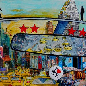 Miniature Times Square New York Mixed Media Collage on Wood Transfer ...