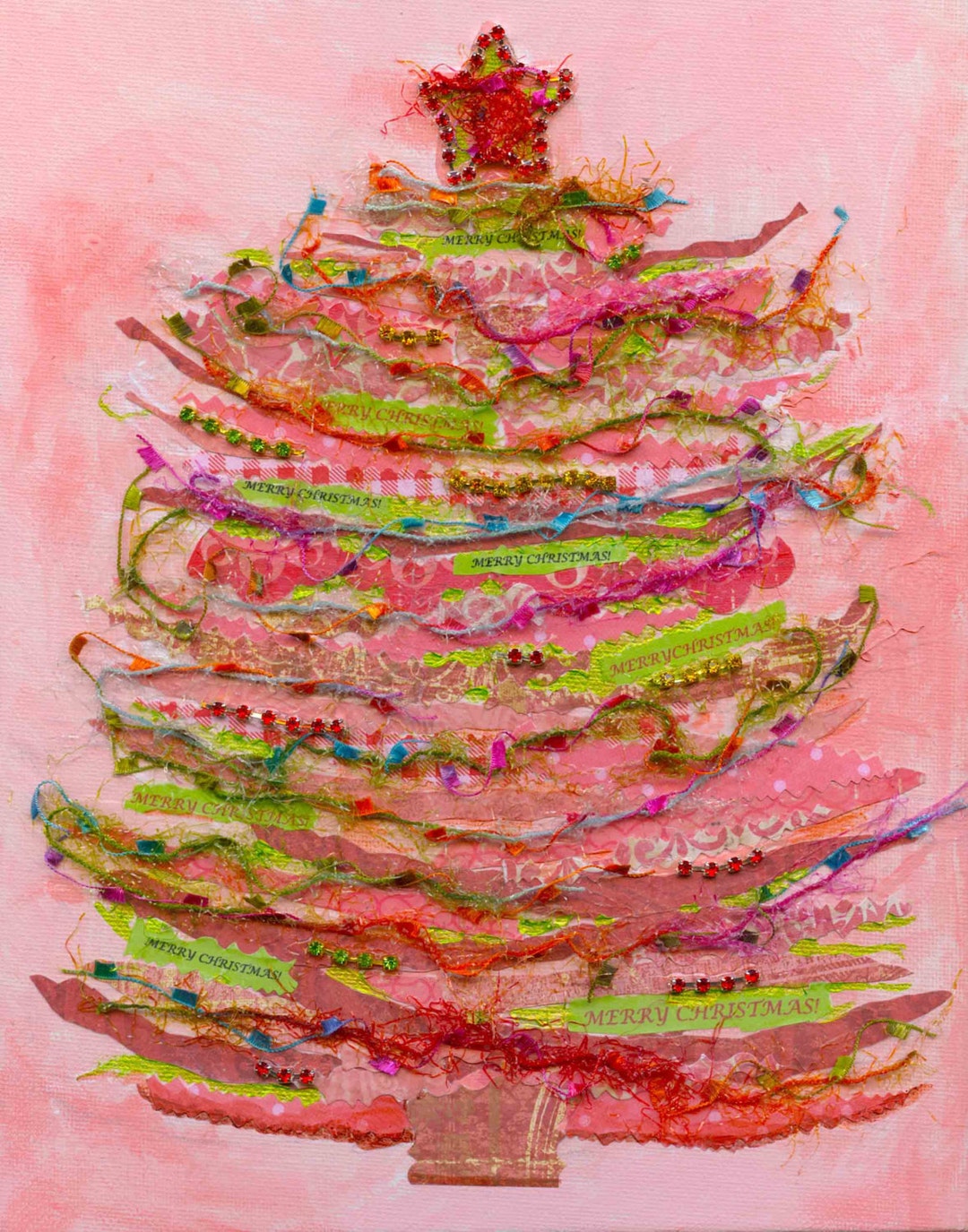 Photographic Print of Original Pink Christmas Tree Whimsical Collage ...