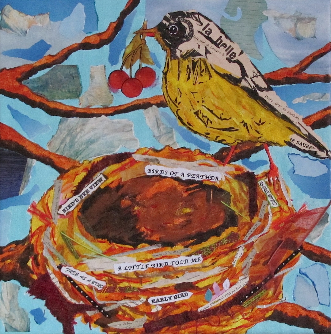 Bird in Nest Collage Lesson by Email With Chery Holmes - Etsy