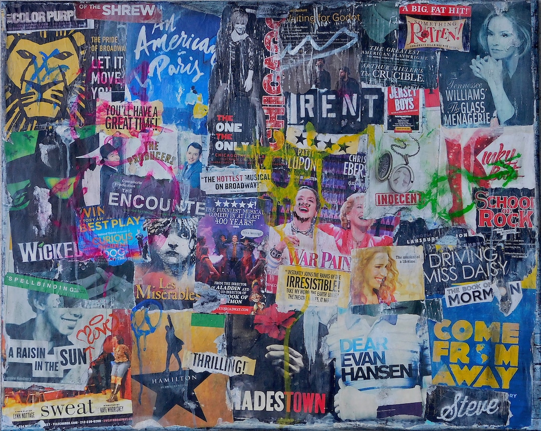 Theatre Posters on Wall Mixed Media Collage on Canvas - Etsy