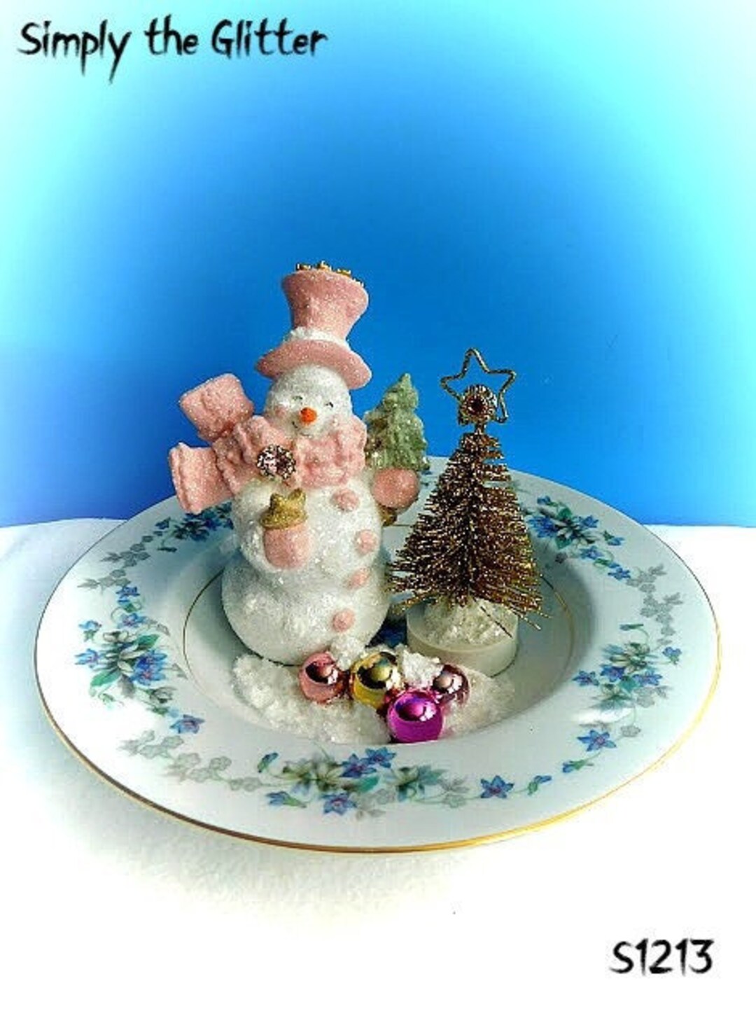 Vintage Winter Scene Ceramic Snowman Decoration "missytoes", Winter ...