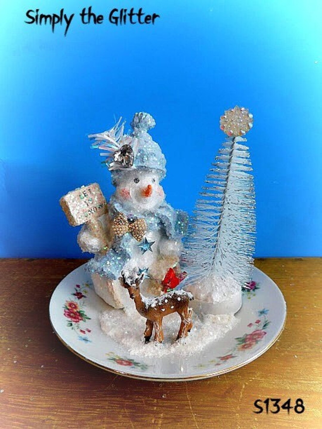 Vintage Winter Scene Ceramic Snowman Decoration candide, Winter Snowman ...