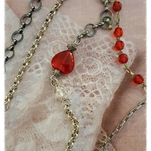 Red Rhinestone Cross and Rosary Beads Assemblage Necklace, Faith ...