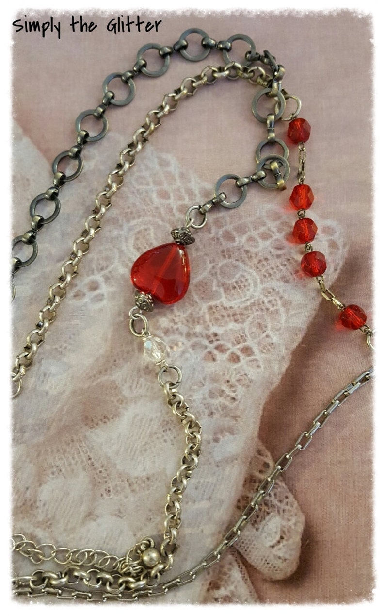 Red Rhinestone Cross and Rosary Beads Assemblage Necklace | Etsy