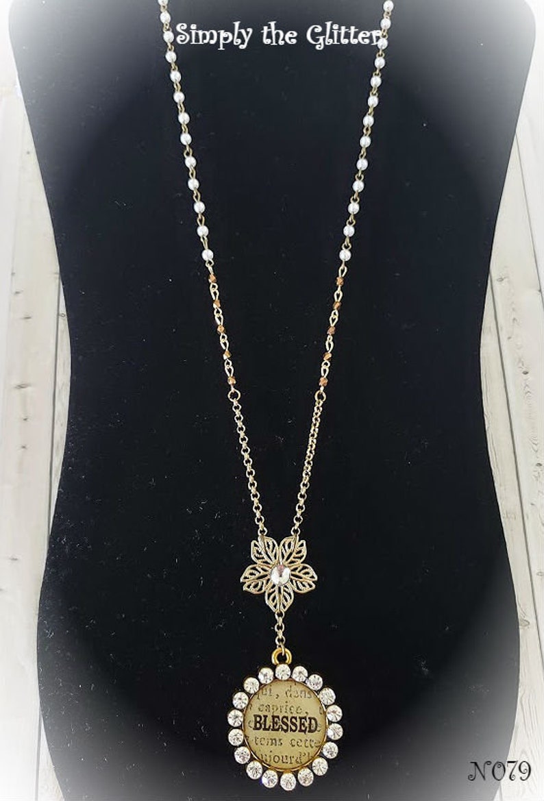 Brass and Rhinestone Blessed Pendant Assemblage Necklace - Etsy