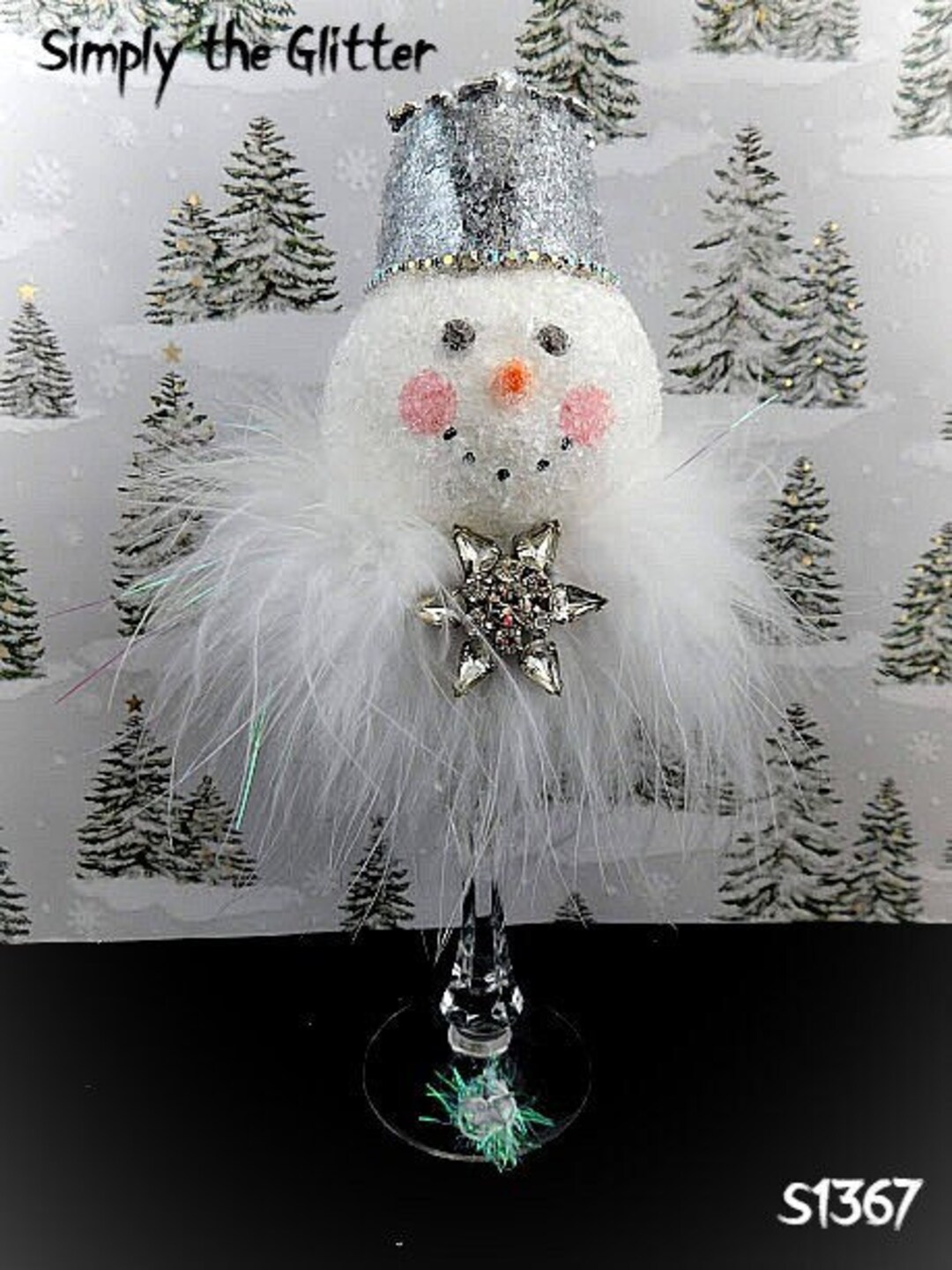 Vintage Crystal Wine Glass Snowman Decoration "effie", Winter Snowman ...