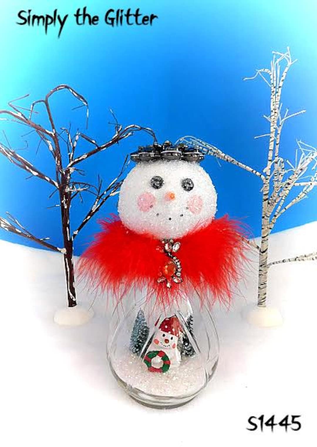 Vintage Glass Bottle Snowman Decoration "neala", Winter Scene Snowman ...
