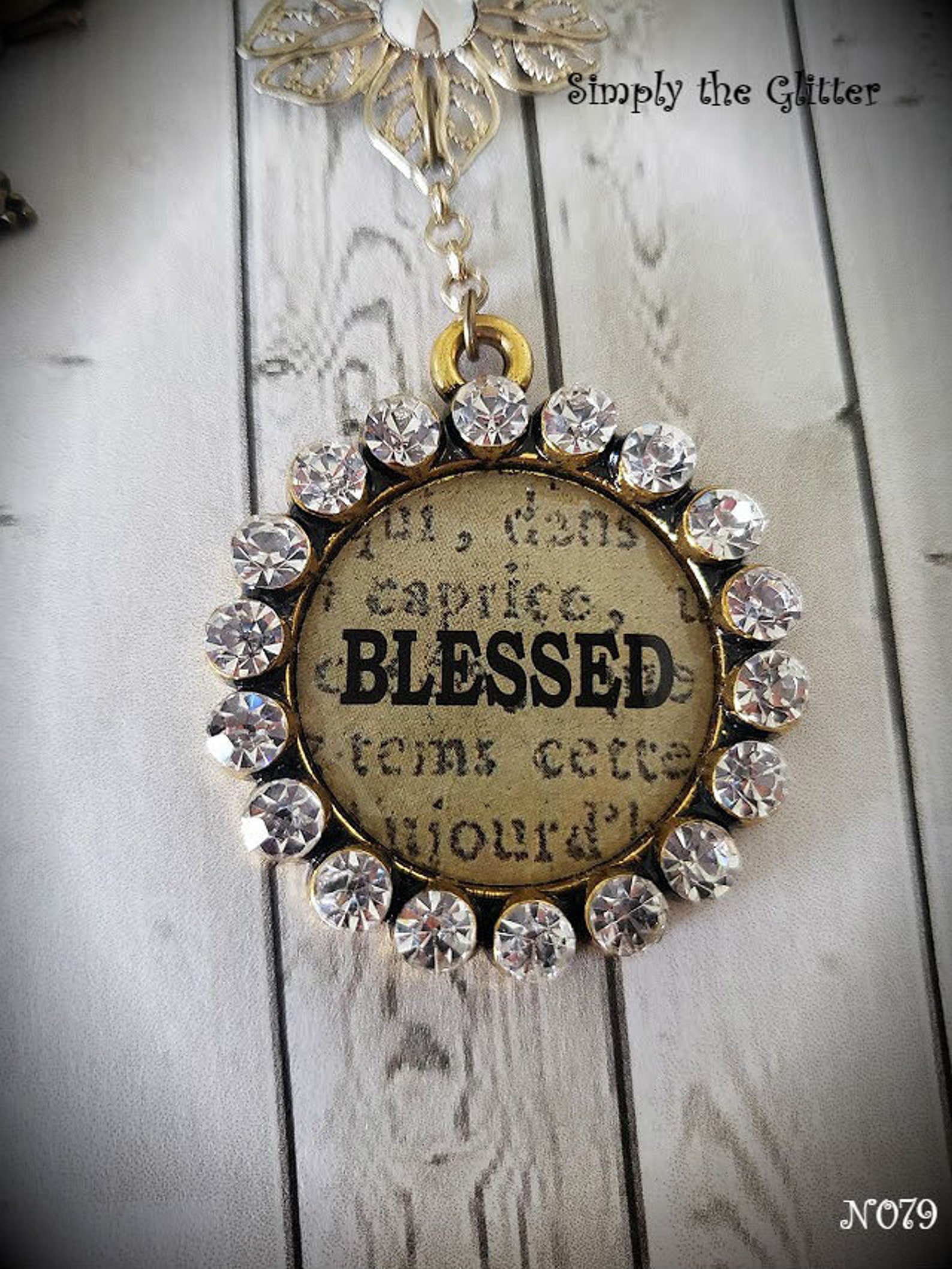 Brass and Rhinestone Blessed Pendant Assemblage Necklace - Etsy