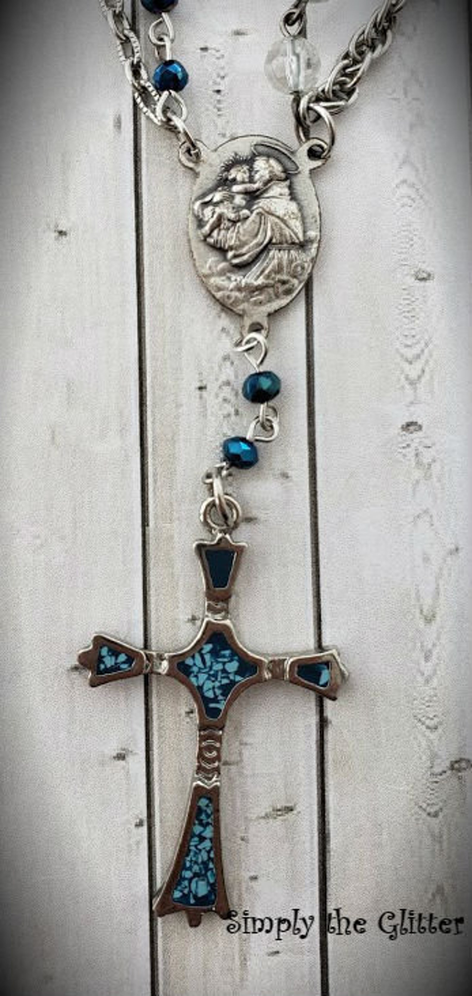 Silver and Blue Stone Cross Assemblage Necklace Faith | Etsy