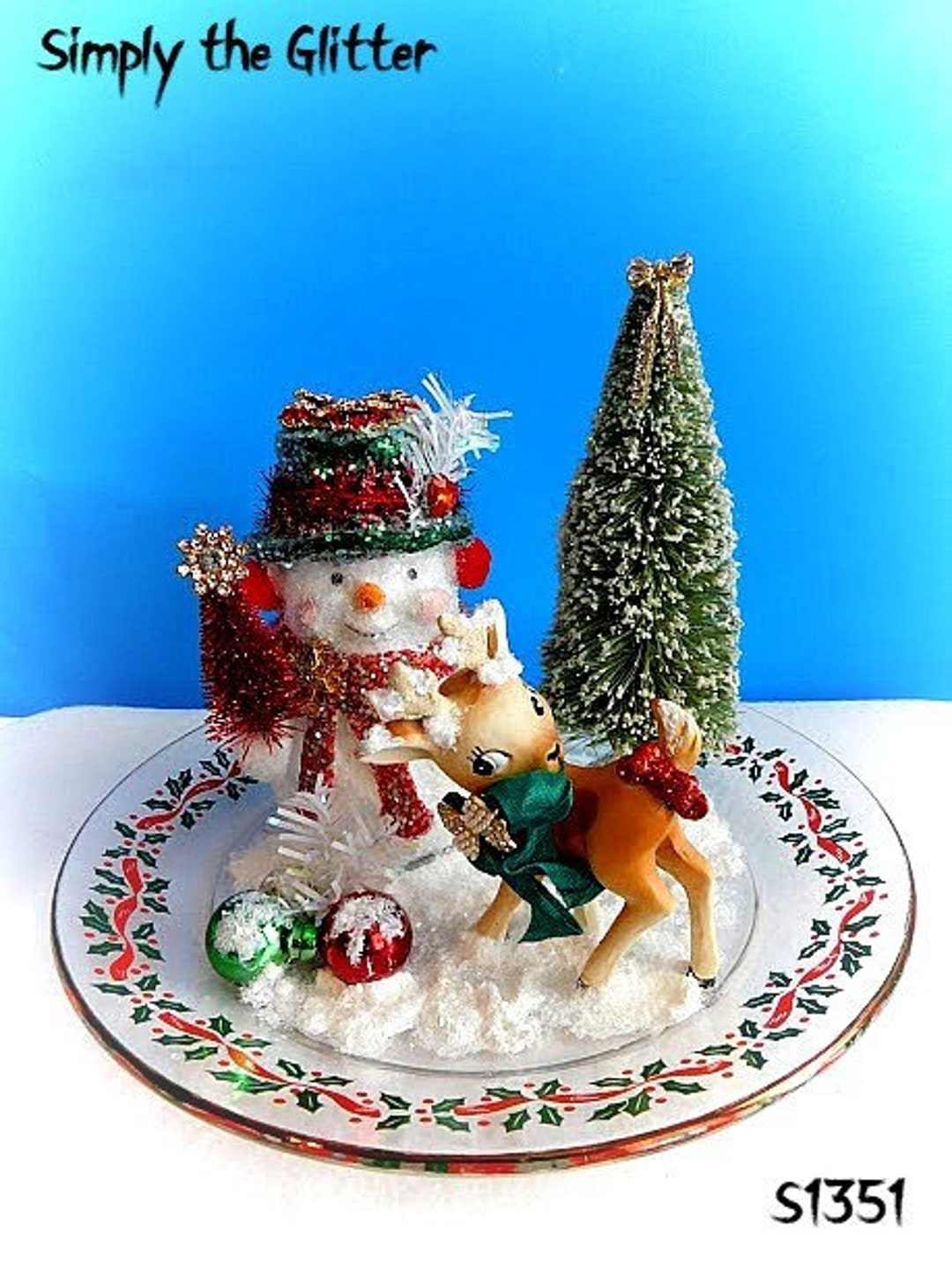 Vintage Winter Scene Paper Mache Snowman Decoration "klara", Winter ...