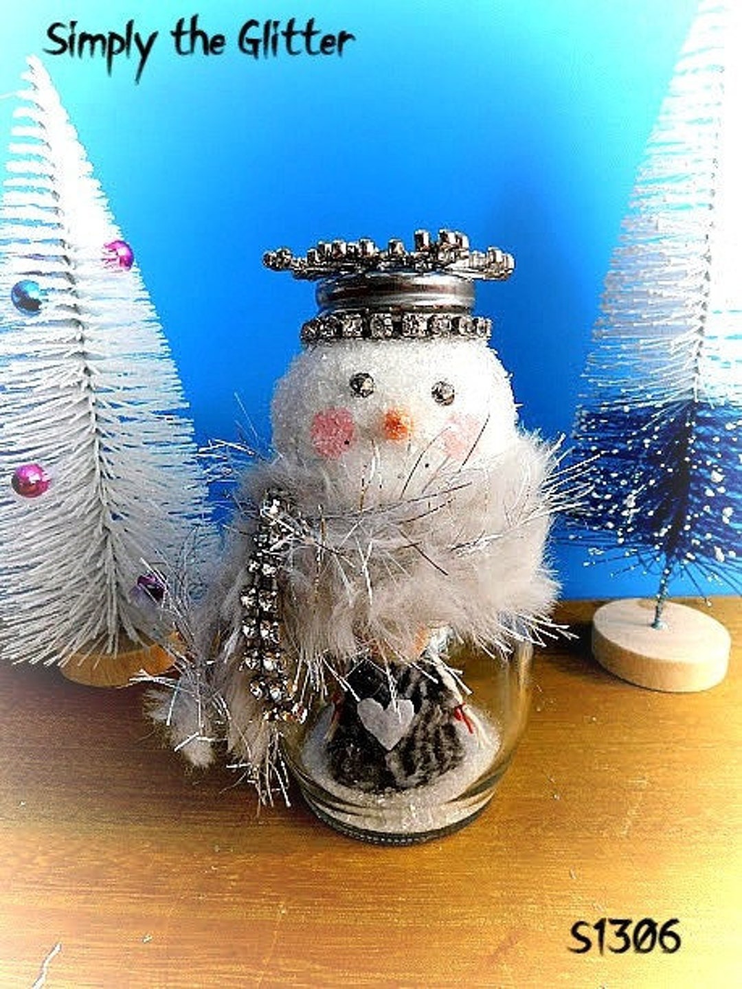 Vintage Glass Jar Snowman Decoration "jingle Belle", Winter Snowman ...