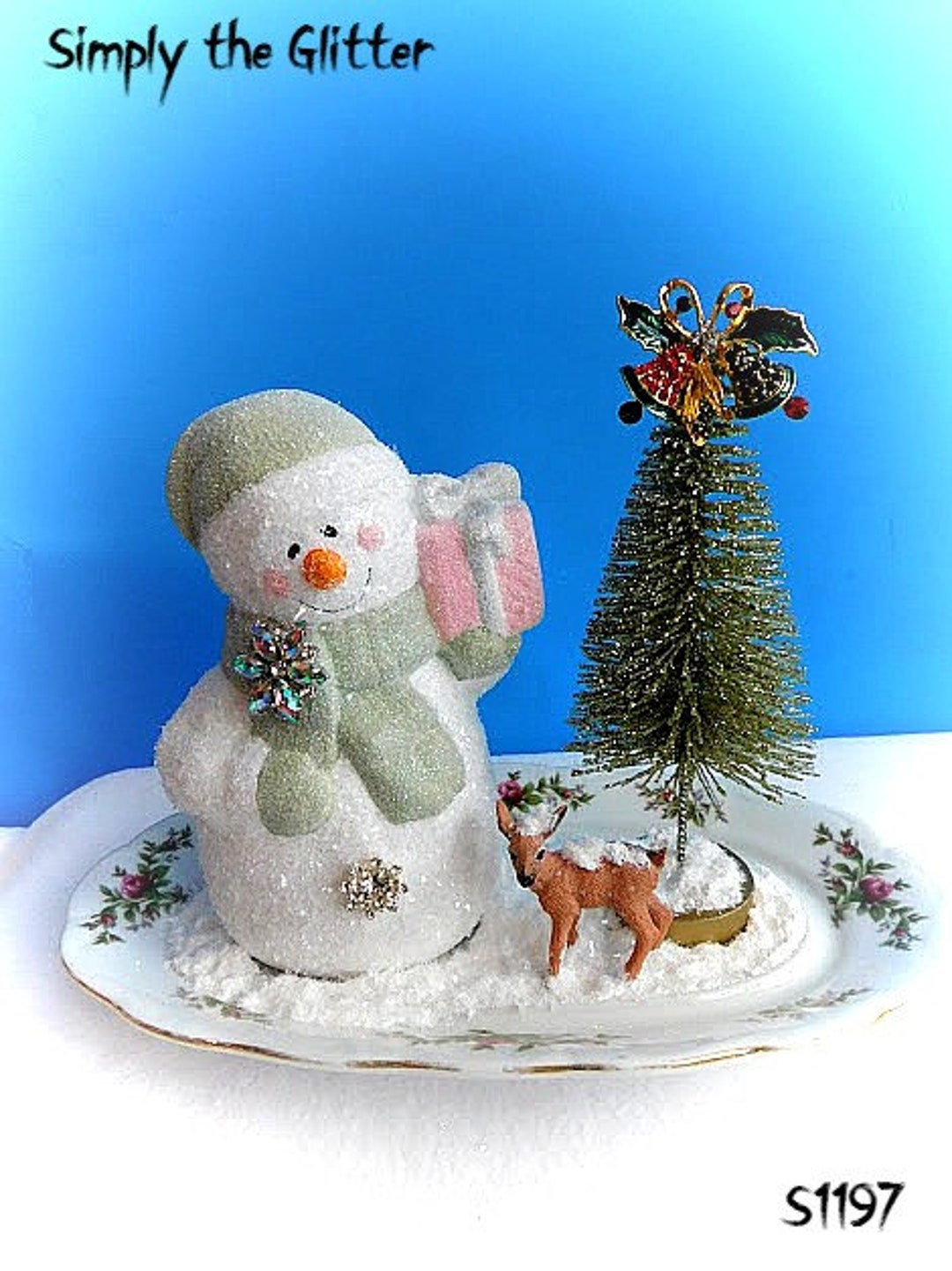 Vintage Winter Scene Ceramic Snowman Decoration "halia", Winter Snowman ...