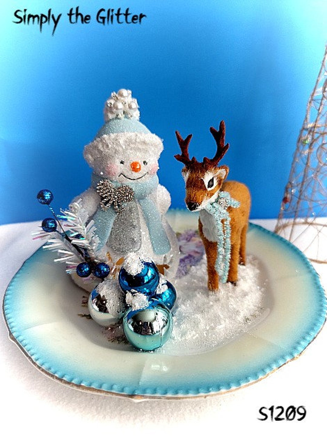 Vintage Winter Scene Ceramic Snowman Decoration "mistletoe", Winter ...