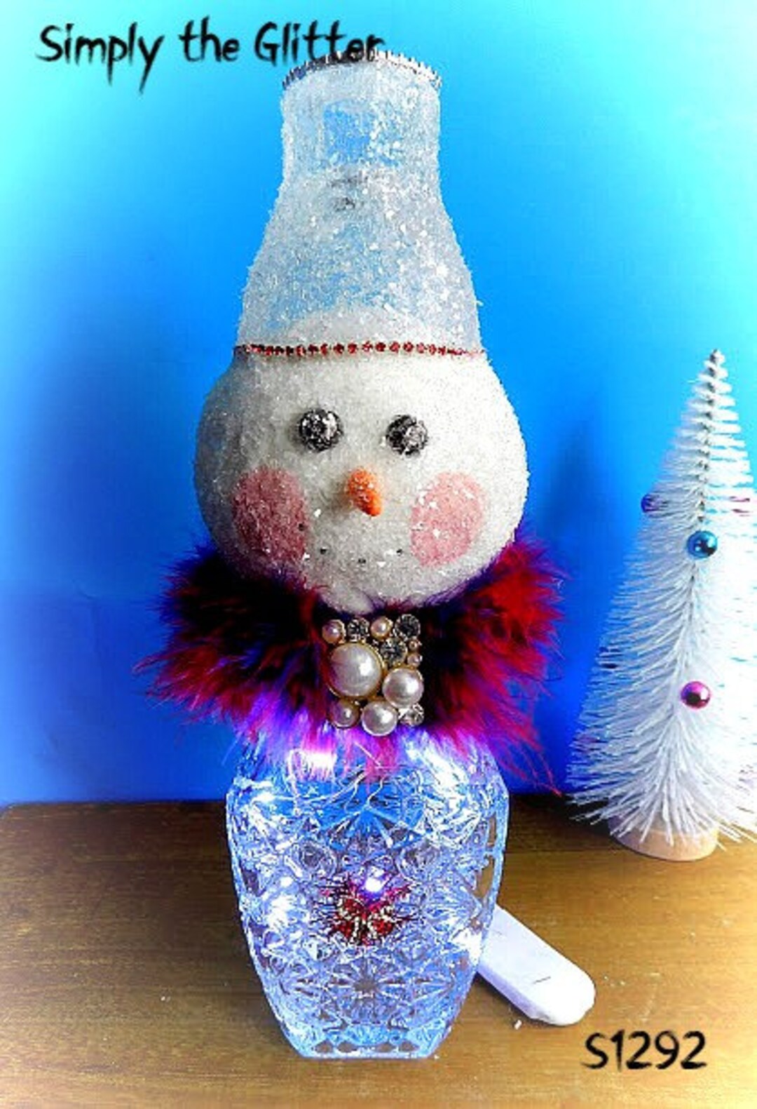 Vintage Lighted Glass Bottle Snowman Decoration "chillbert", Winter ...