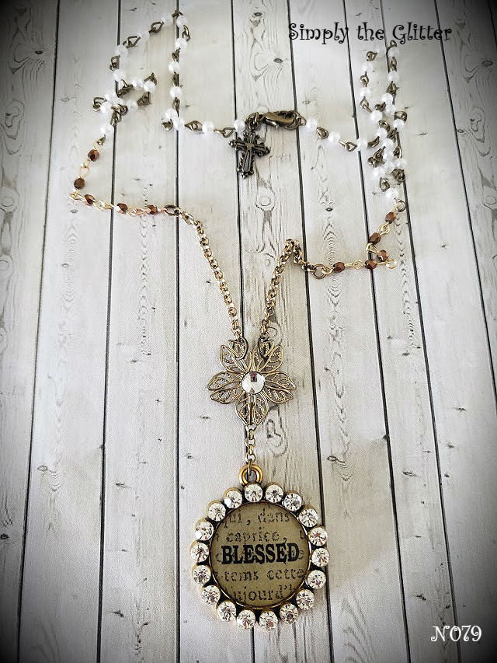 Brass and Rhinestone Blessed Pendant Assemblage Necklace - Etsy