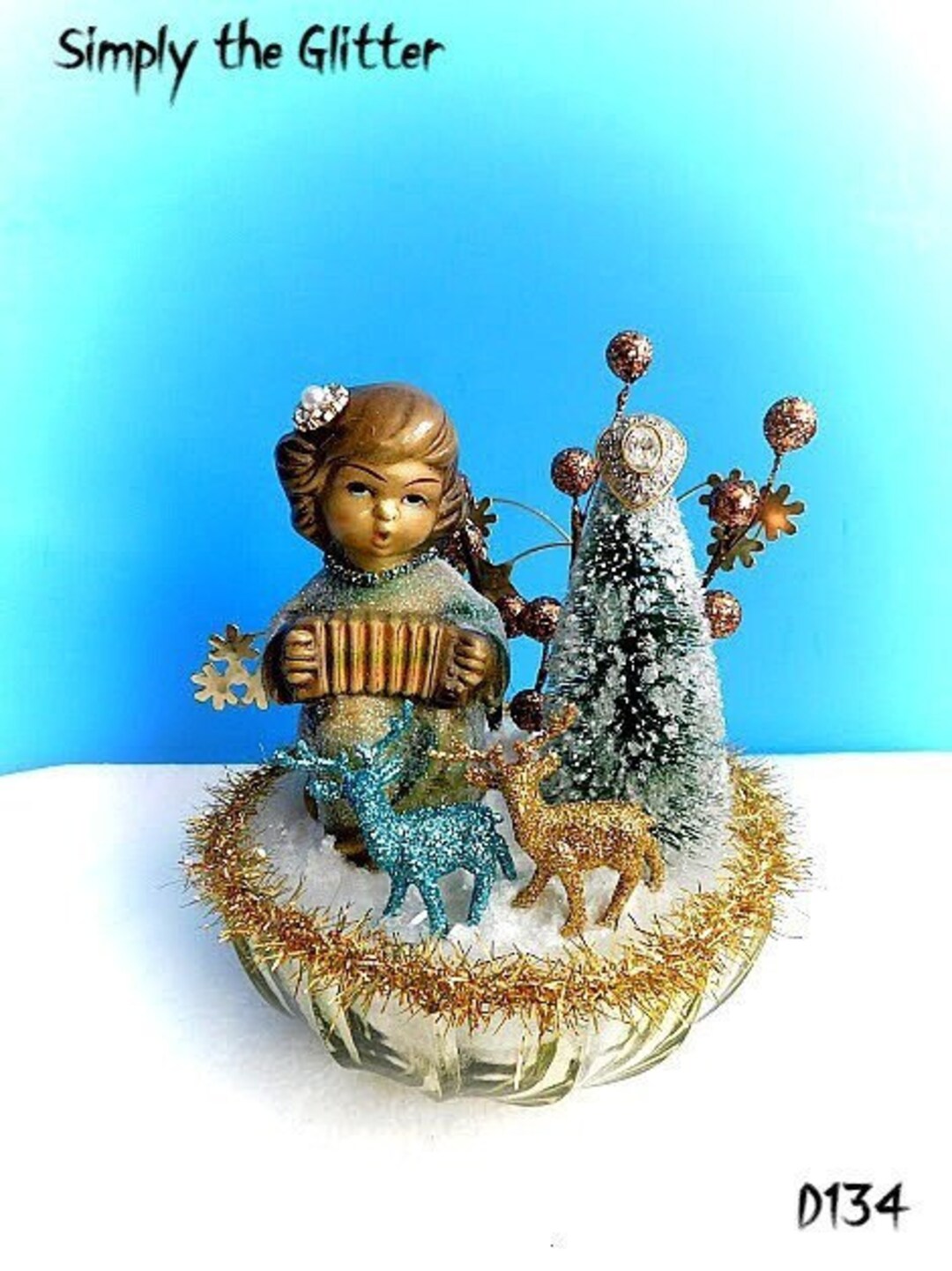 Vintage Holiday Scene Blue Angel Decor "erelah", Angel Decor, Christmas ...