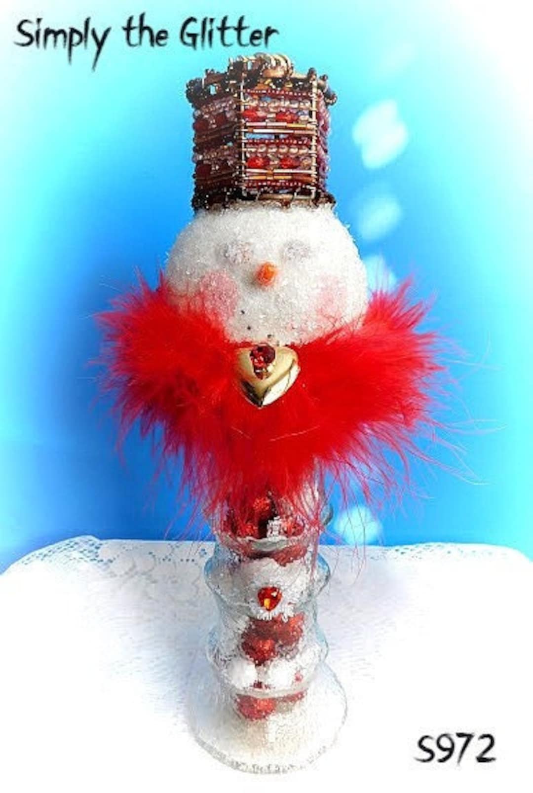 Vintage Glass Vase Valentine Snowman monet, Glass Vase Snowman, Glitter ...
