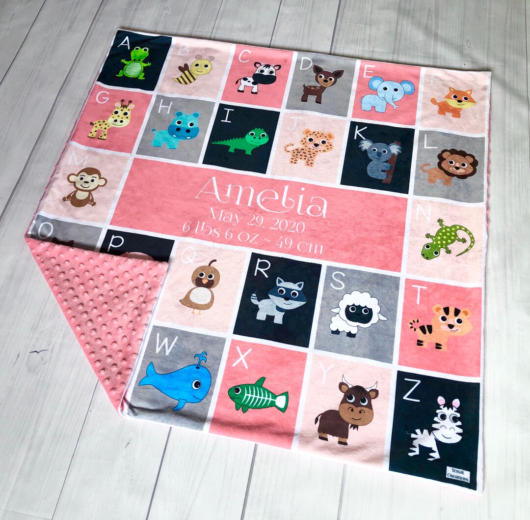 Personalized ABC Blanket, ABC Baby Blanket, Minky Blanket, Baby Girl ...