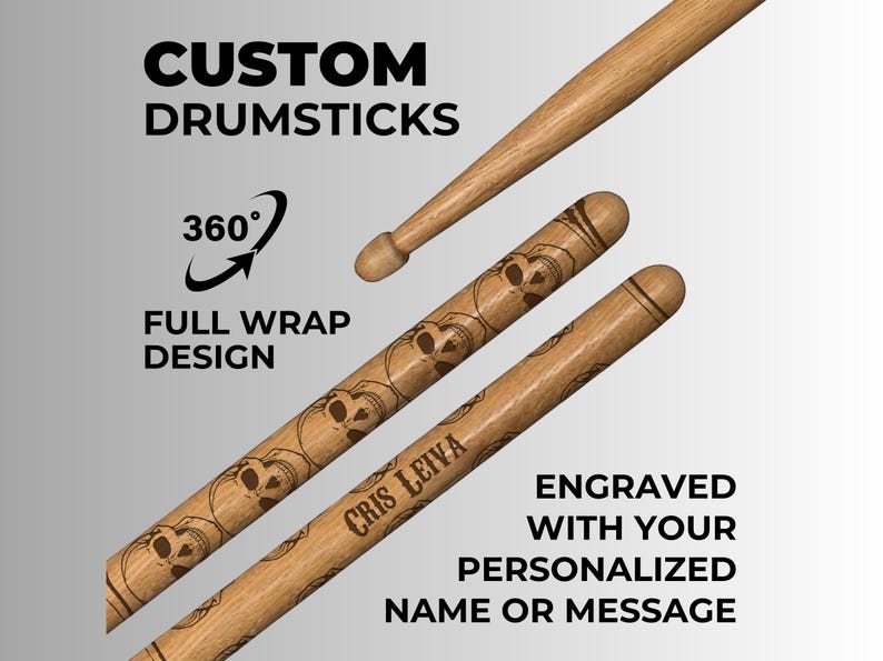 Personalized Drumsticks Custom Engraved Pair of 5A Hickory Wooden Drum ...