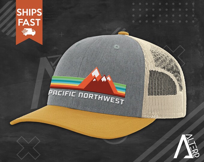 Pacific Northwest Hat, Rainbow Mountain Hat, PNW Trucker Hat, Hats for ...