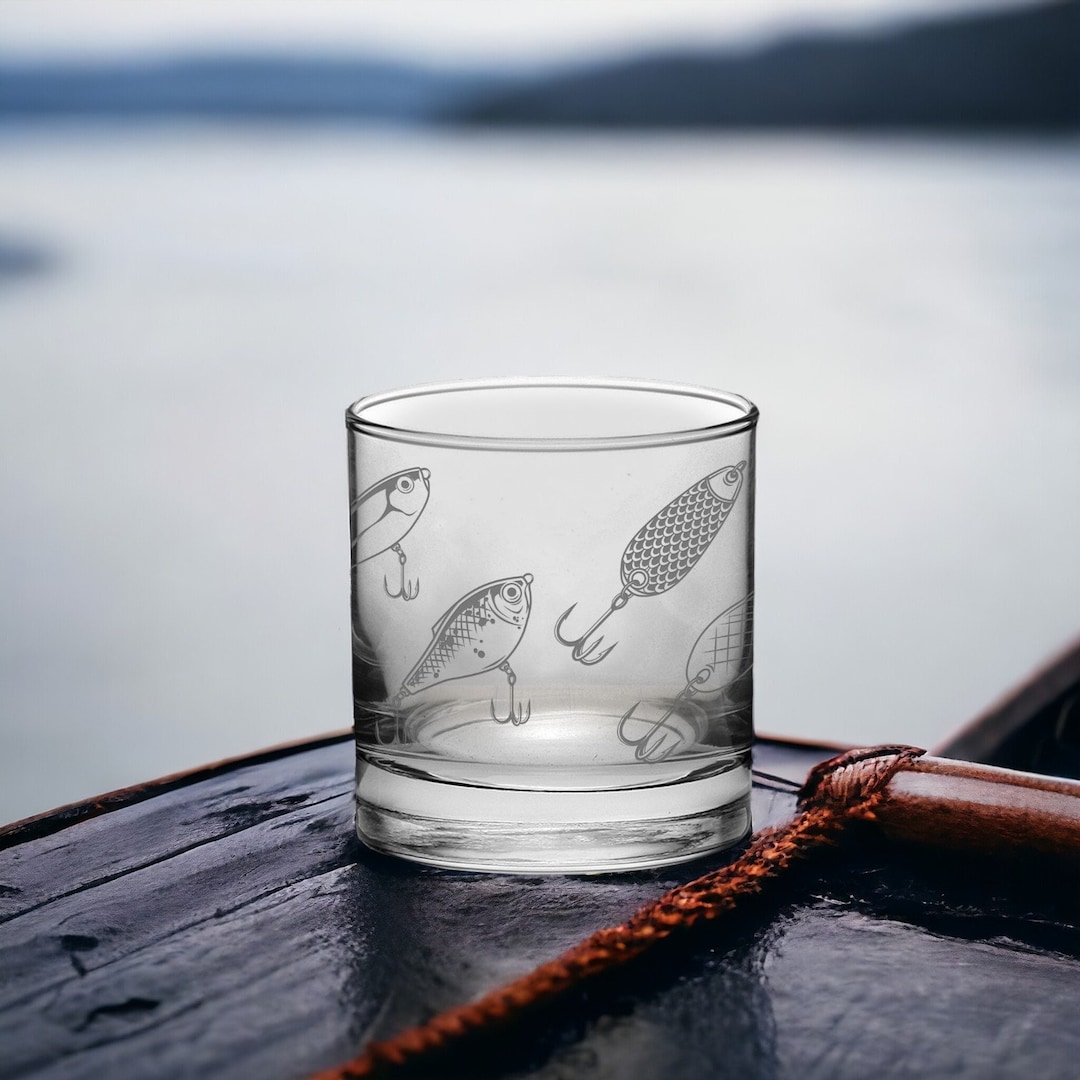 Father's Day Gift Fishing Lure Fish Engraved Whiskey Glass With Coaster ...