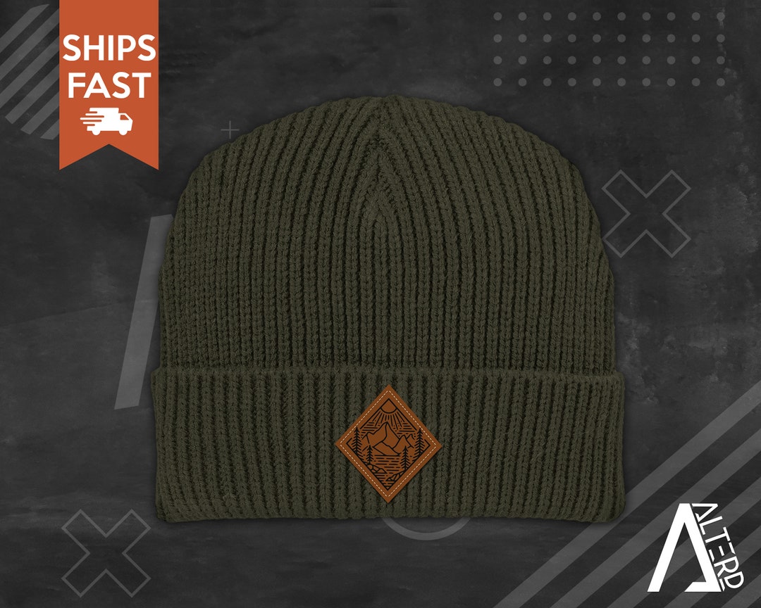 Nature Beanie, Beanie With Leather Patch, PNW Beanie, Pacific Northwest ...