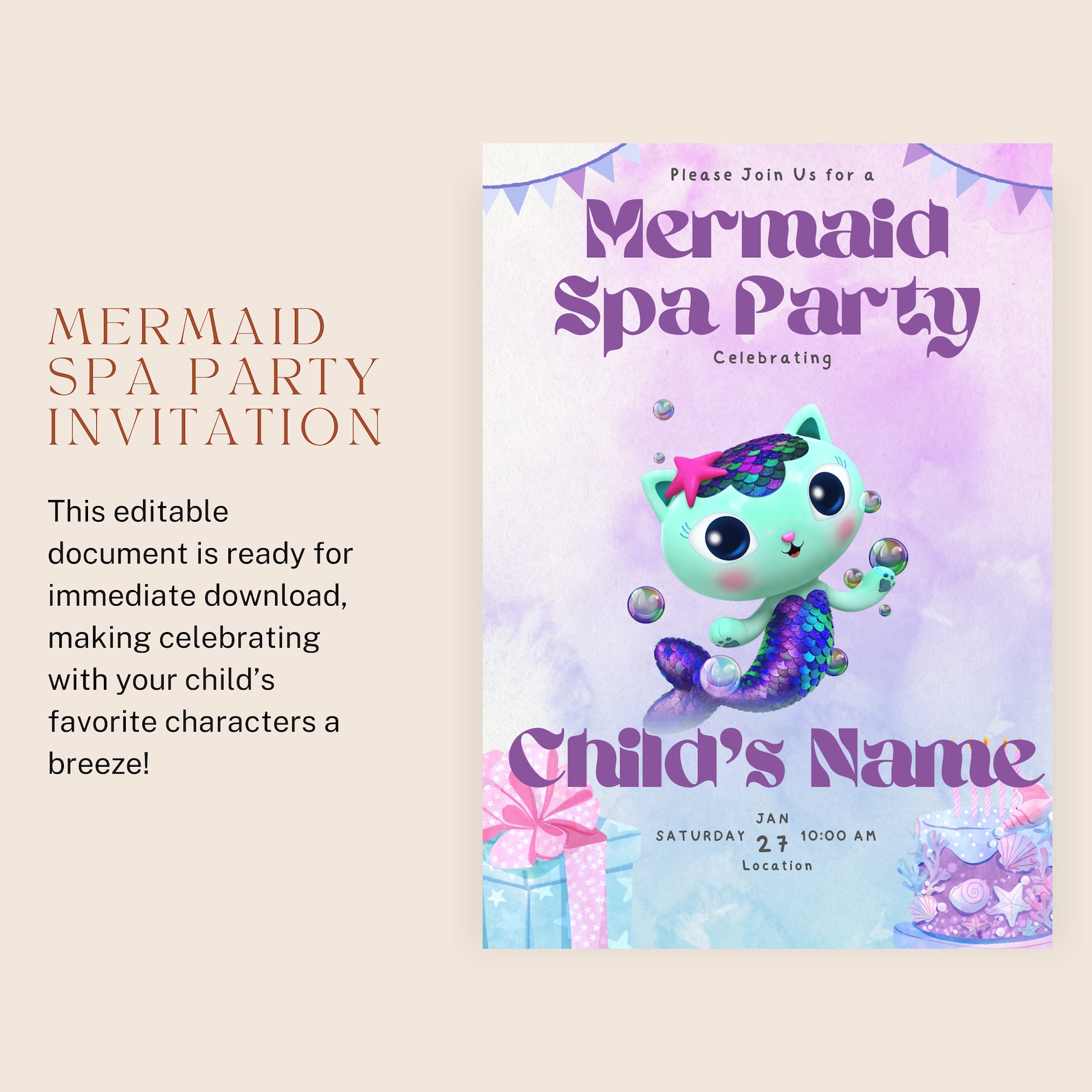 EDITABLE Mermaid Spa Party Invitation - Instant Download - Mercat ...
