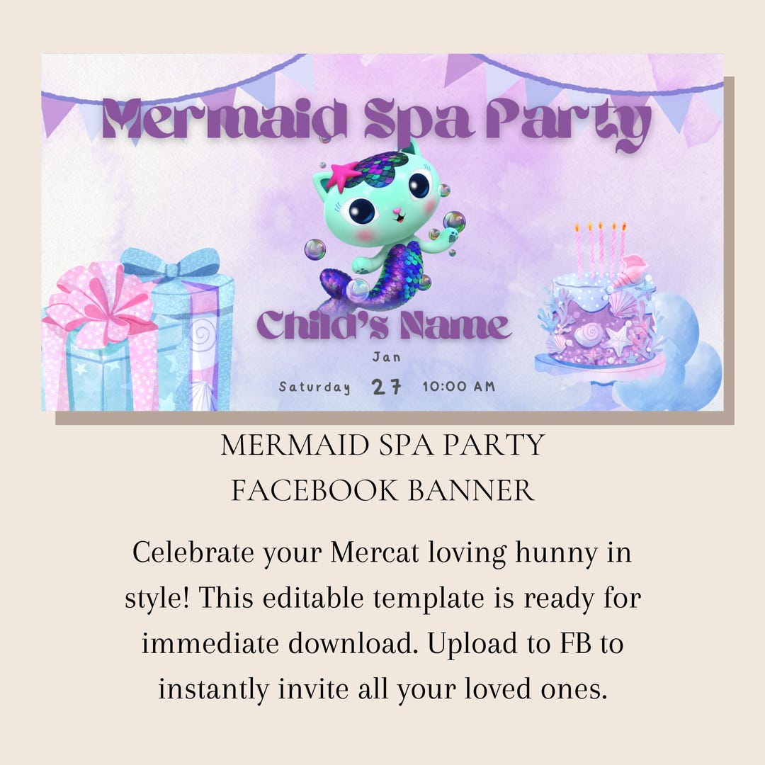 Mermaid Spa Party Birthday Invitation Facebook Banner, Event Cover ...