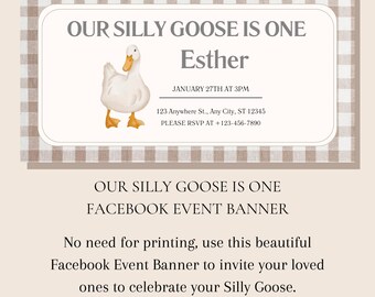 Our Silly Goose is One Birthday Invitation Facebook Event Banner - Etsy