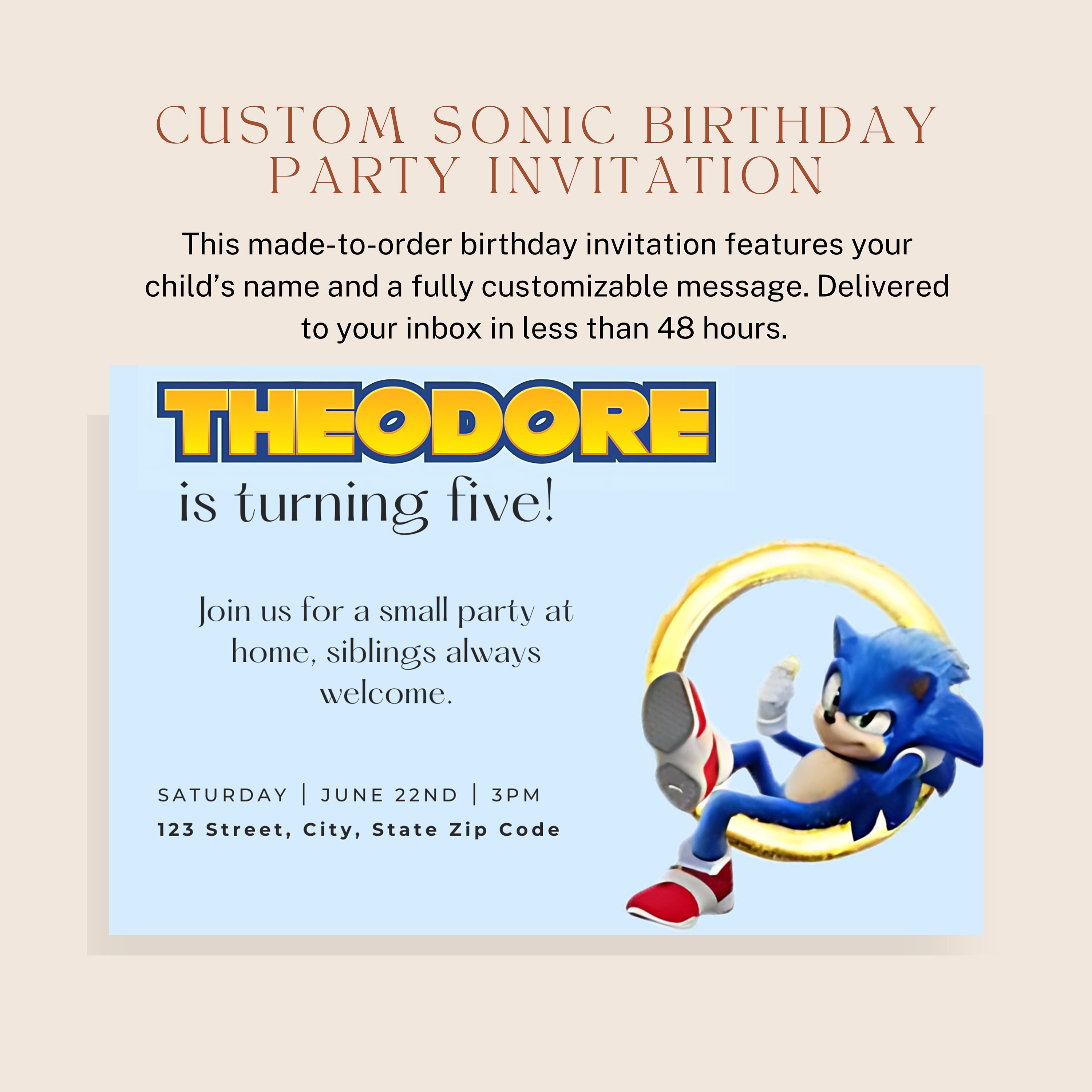 Sonic Birthday Party Invitation, Made-to-order - Etsy