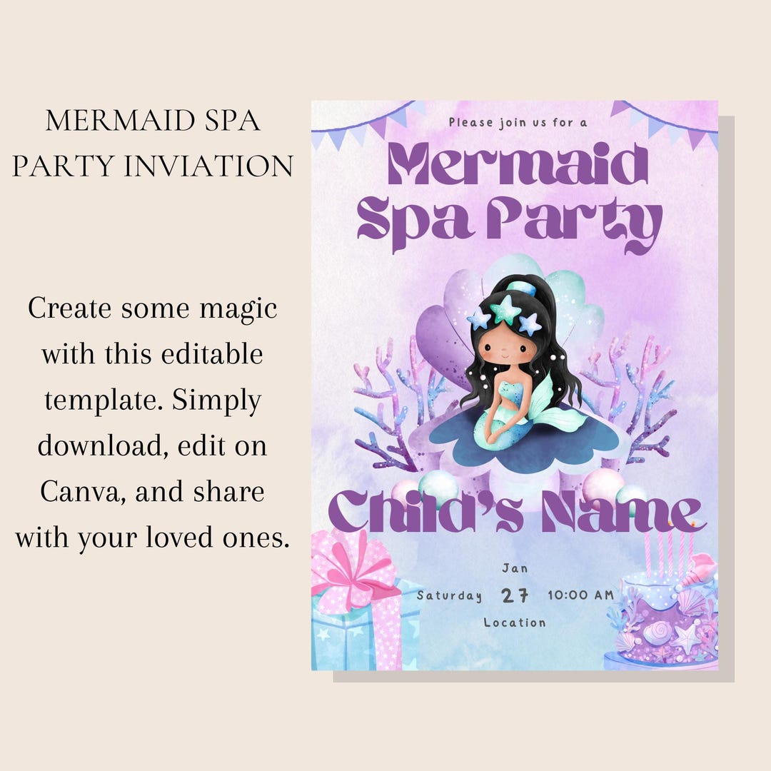 Mermaid Spa Party Invitation - Birthday Invite, Instant Download ...