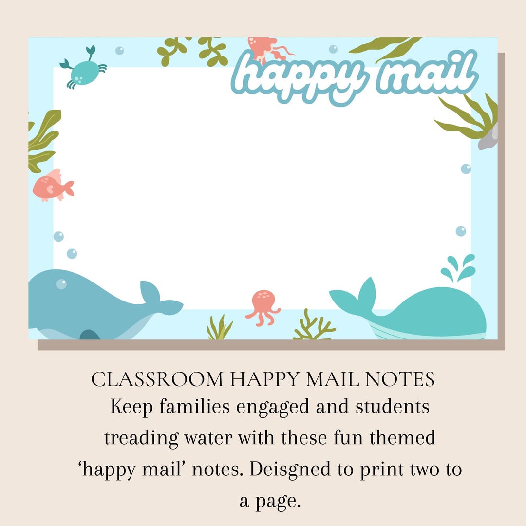 Ocean Themed Happy Mail Note, Printable for School Teachers, Pre ...