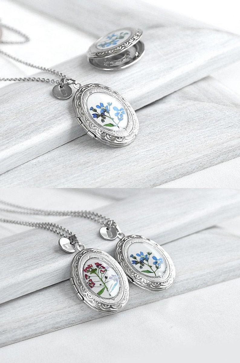 Memory locket necklace Forget me not pendant Medallion photo | Etsy