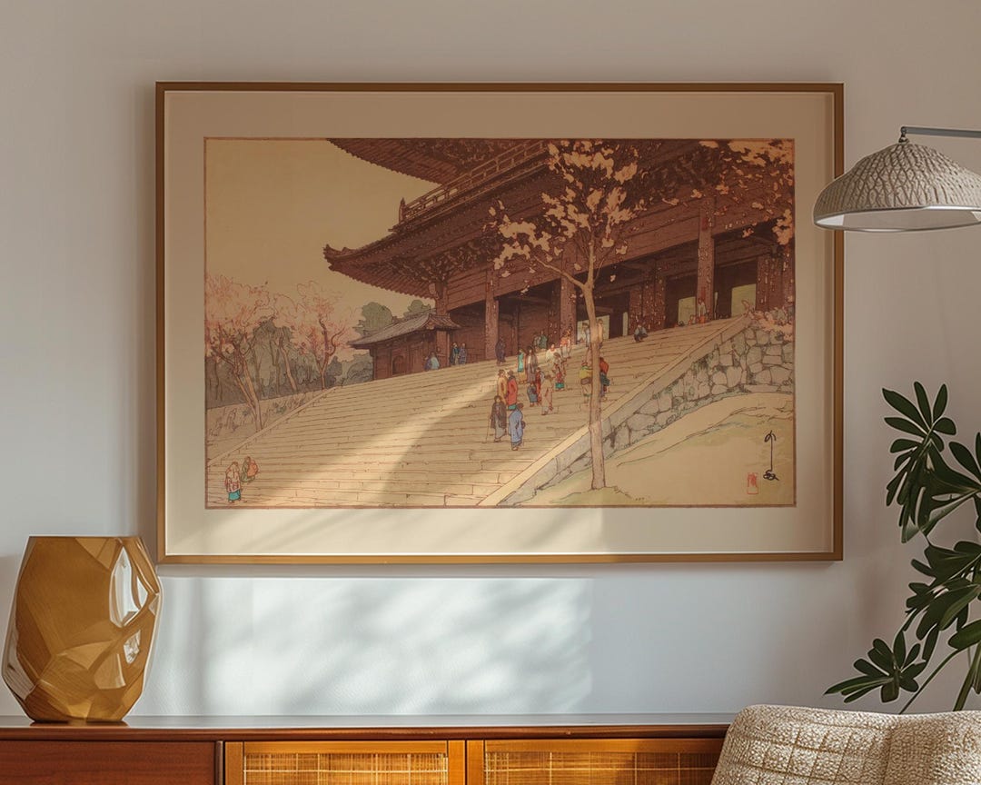 Vintage Japanese Temple Woodblock Print, Chion-in Temple Gate by ...