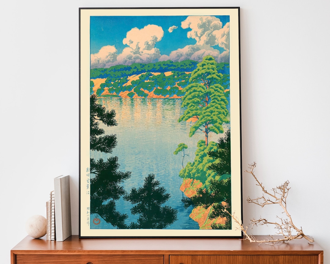 Japanese Lake Poster, Woodblock Art, Akisu Lake by Kawase Hasui ...