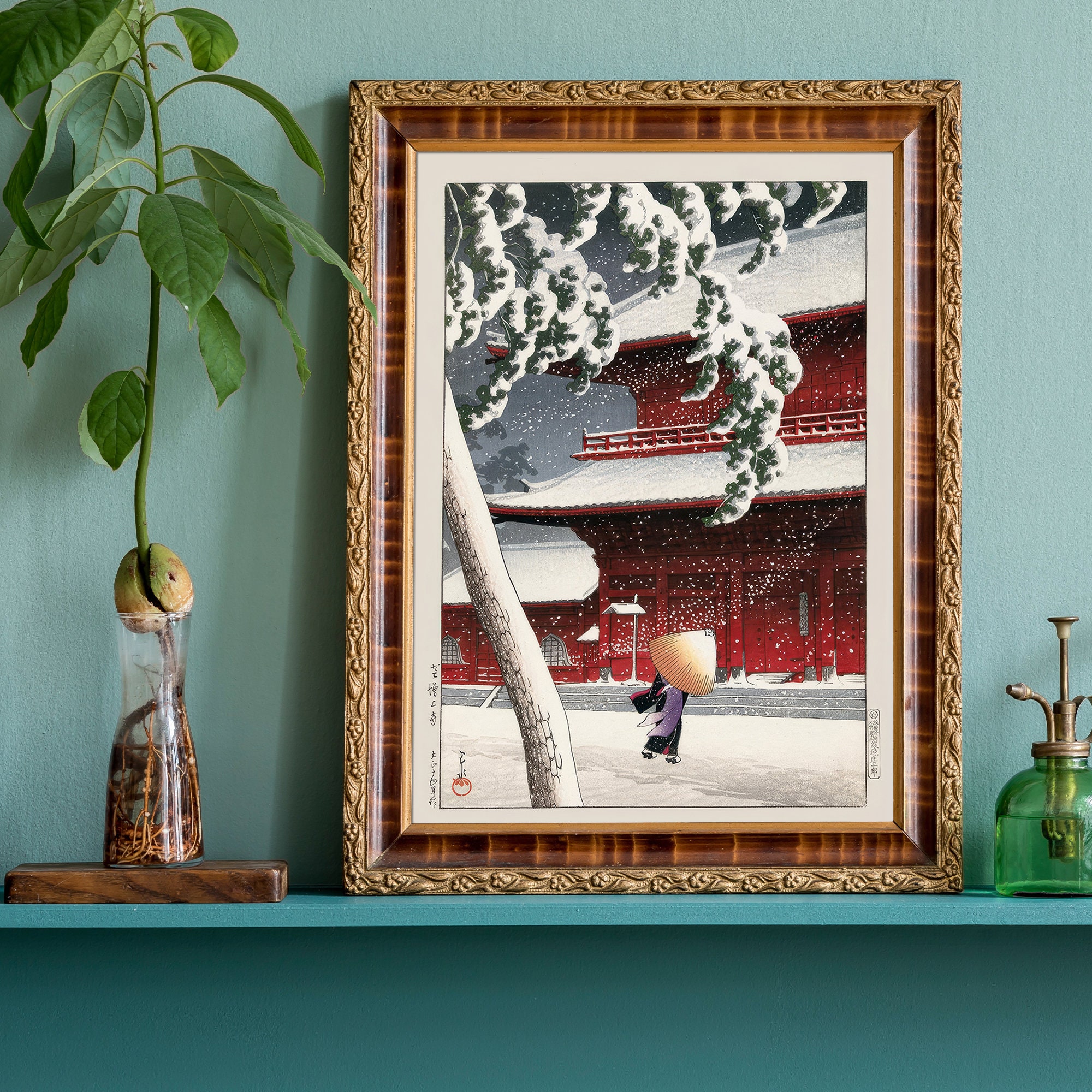Japanese Winter Poster, Woodblock Art, Geisha in the Snowstorm by ...